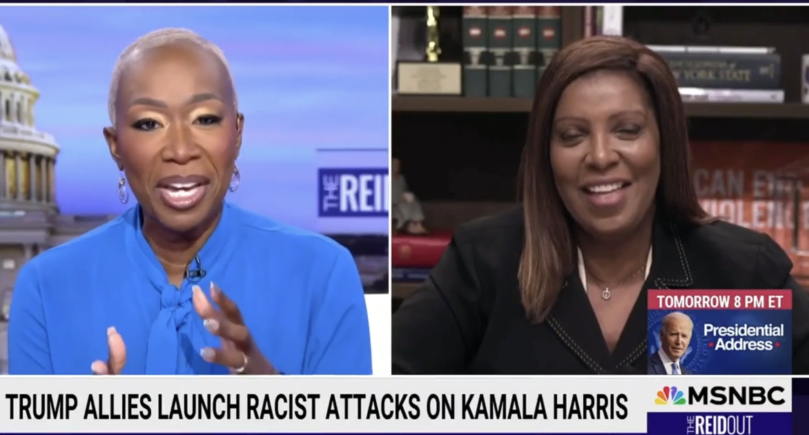 WATCH: MSNBC Guest Letitia James Incredibly Claims VP Harris Is An ...