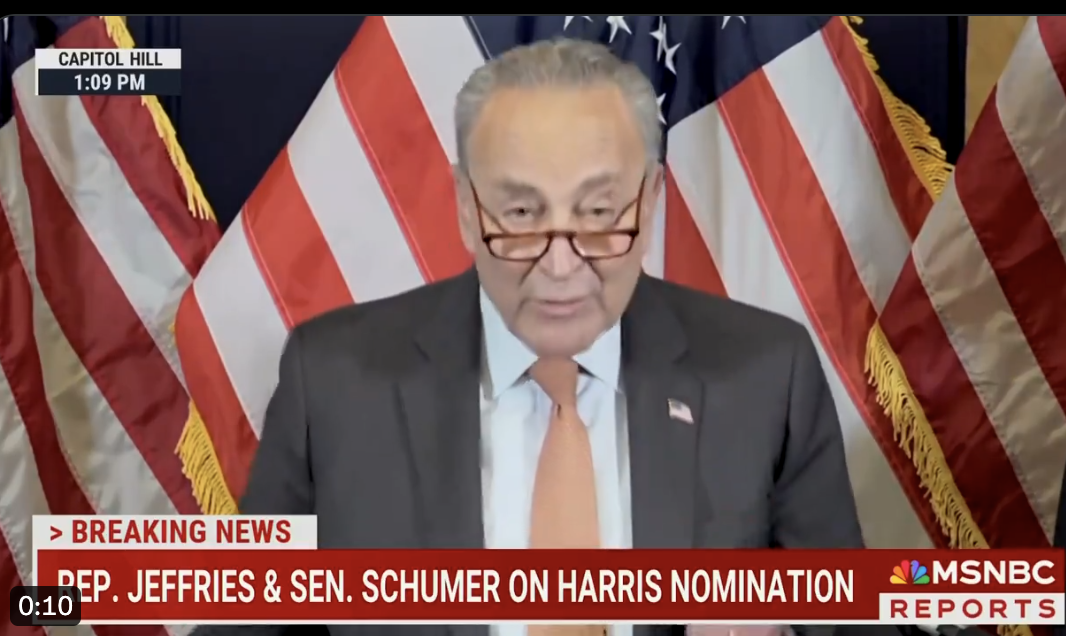 WATCH: No One Claps As Sen. Chuck Schumer Supports Kamala For President ...